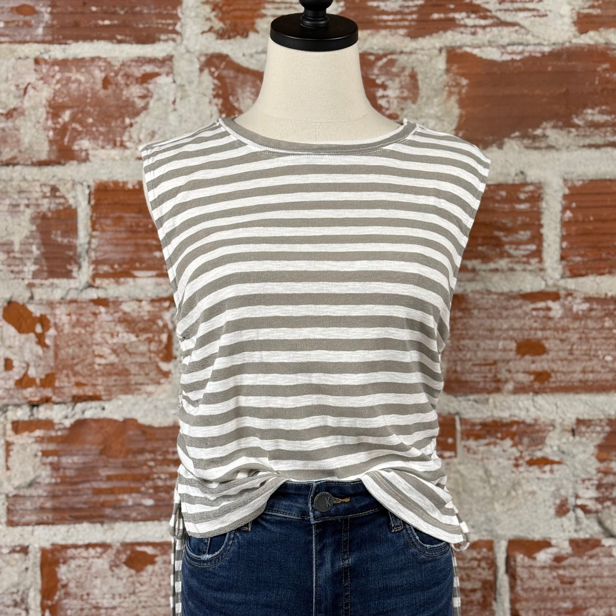 Harper Side Tie Top in Gray and Cream Stripe – Little Bird Boutique
